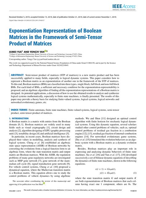 pdf exponentiation representation of boolean matrices in the framework of semi tensor product