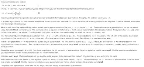solved consider the initial value problem x t a sin x