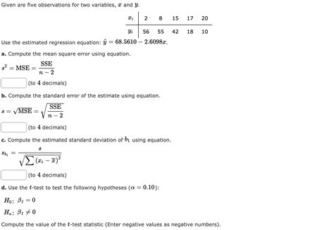[solved] given are five observations for two variables x