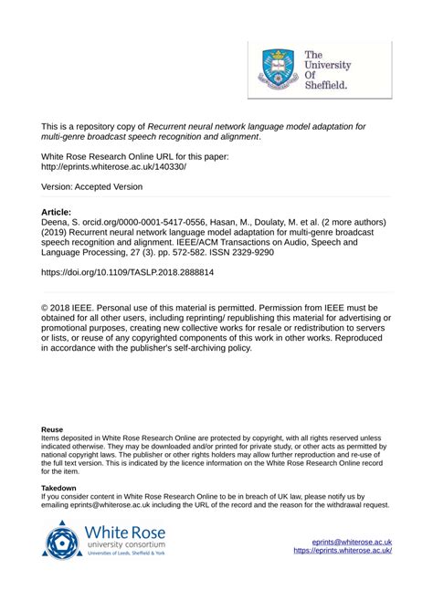pdf recurrent neural network language model adaptation for multi genre broadcast speech