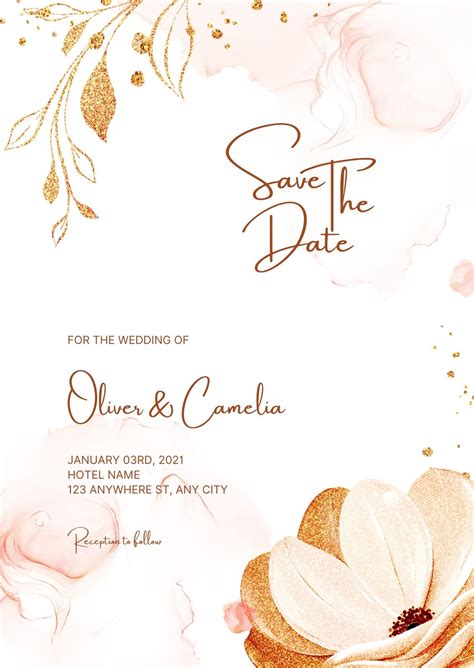 Invitations Announcements Paper Cream Beige And Gold Digital Wedding