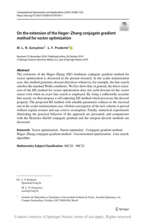 on the extension of the hager zhang conjugate gradient method for vector optimization request pdf