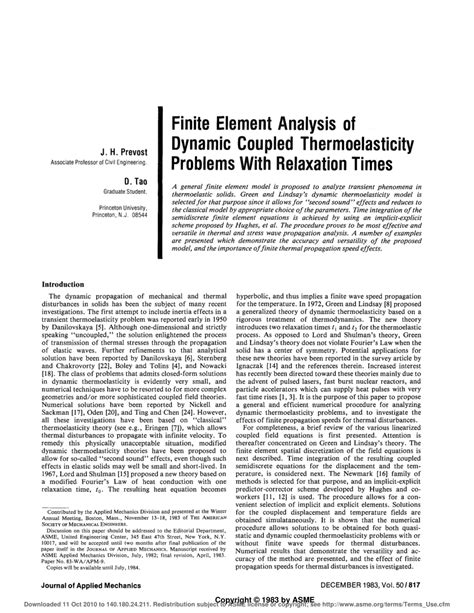 pdf finite element analysis of dynamic coupled thermoelasticity problems with relaxation times