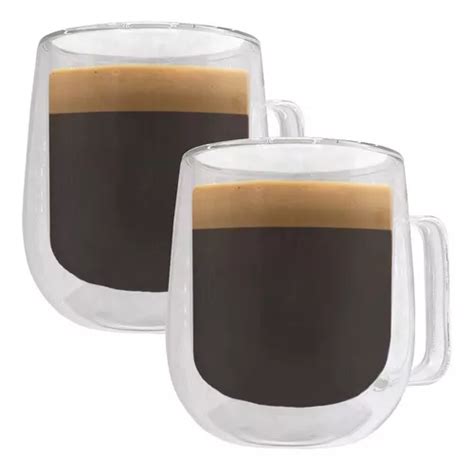 Set 2 Tazas De Vidrio Doble Pared Café Mug 300 Ml Grande Cuotas sin