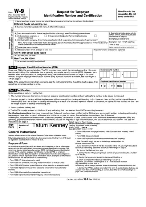 Fillable Form W Request For Taxpayer Identification Number And