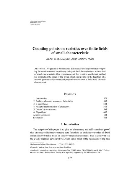 pdf counting points on varieties over finite fields of small characteristic