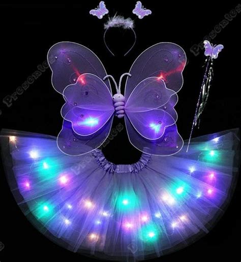 Fantasia Borboleta Infantil Asa Saia Tule Led Tiara Varinha D