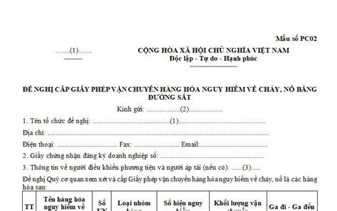 Mẫu Văn bản đề nghị cấp Giấy phép vận chuyển hàng hóa nguy hiểm về cháy
