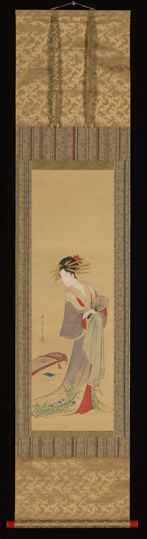 Chōbunsai Eishi 鳥文斎栄之 Courtesan with Fan and Koto Japan Edo