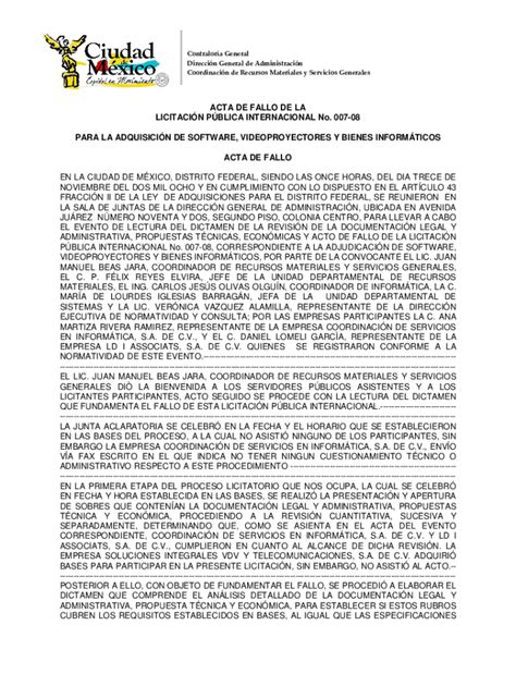 Completable En línea ACTA DE FALLO DE LA LICITACIN PBLICA Fax Email