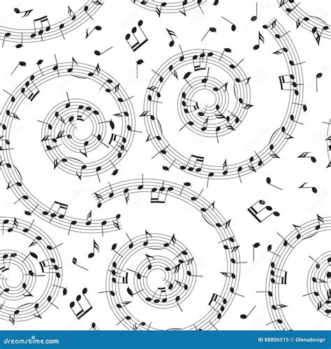Seamless Pattern With Music Notes Vector Background With Spiral Stock