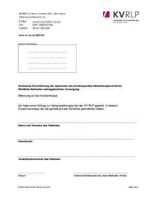 Ausfüllbar Online kv rlp Mitteilung an Krankenkasse Ich habe einen