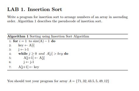 Solved Lab Insertion Sort Write A Program For Insertion Chegg
