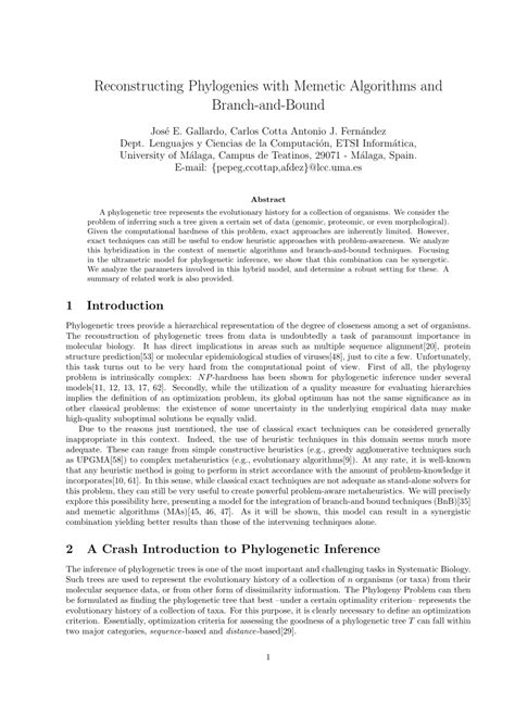 pdf reconstructing phylogenies with memetic algorithms and branch and bound