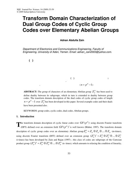 pdf transform domain characterization of dual group codes of cyclic group codes over