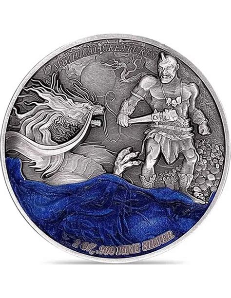 DRAGON CYCLOPS Mythical Creatures 2 Oz Silver Coin 10000 Francs C