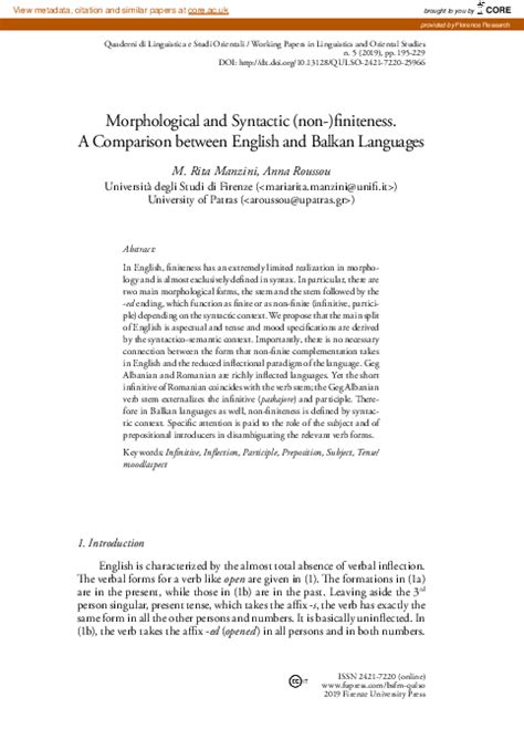 pdf morphological and syntactic non finiteness a comparison between english and balkan