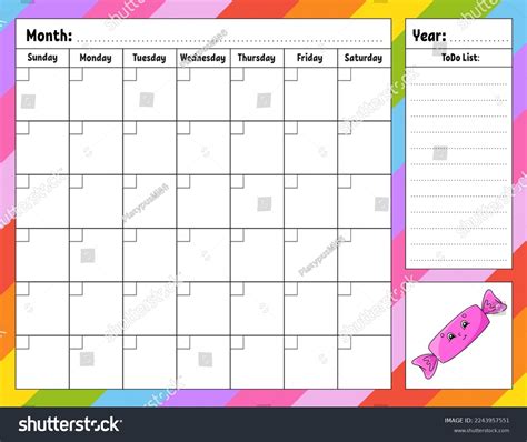 Weekly Planner Bright Colorful Blank Printable Stock Vector Royalty