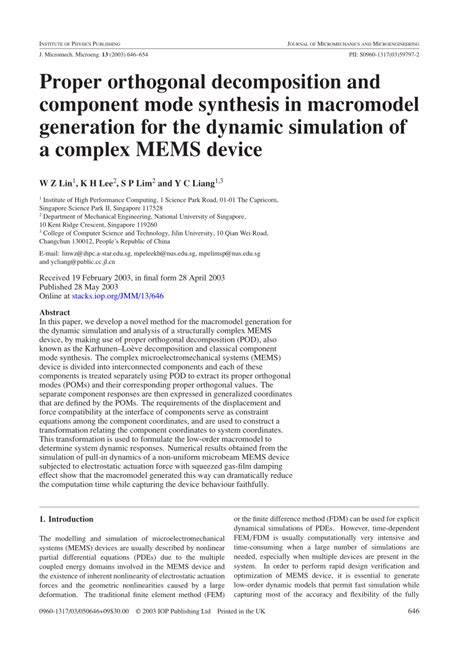 pdf proper orthogonal decomposition and component mode synthesis in macromodel generation for