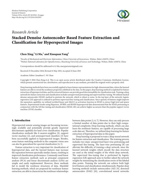 stacked denoise autoencoder based feature extraction and classification for hyperspectral images