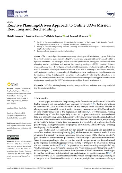 pdf reactive planning driven approach to online uavs mission rerouting and rescheduling