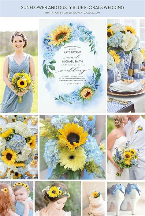Dusty Blue Wedding With Sunflowers Wedding Inspiration Yellow Wedding