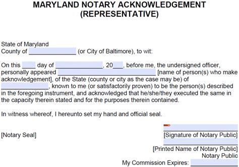 Free Maryland Notary Acknowledgement Forms PDF Word