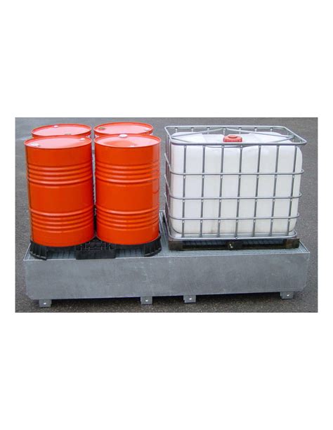 Bac de rétention 1000 L acier galvanisé Bi conteneur Caillebotis