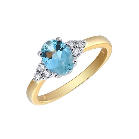 18ct Yellow Gold Oval Cut Aquamarine 1 10ct And Round Brilliant Diamond