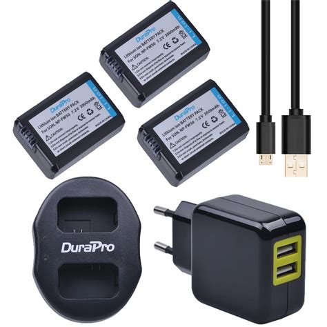 3Pcs 2000mAh NP FW50 NPFW50 NP FW50 Li Ion Battery USB Dual Charger