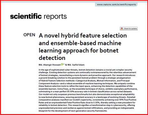 a novel hybrid feature selection and ensemble based machine learning approach for botnet