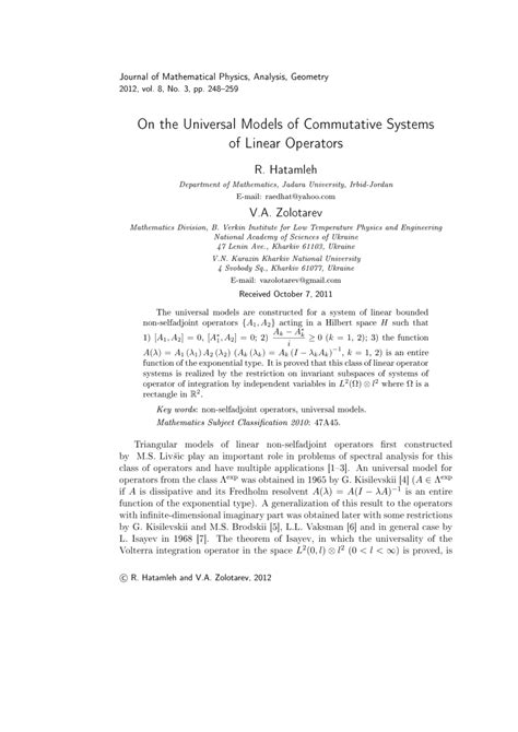 pdf on the universal models of commutative systems of linear operators