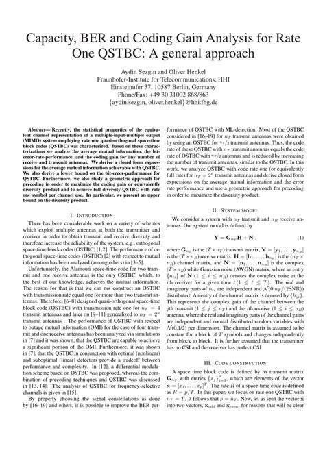 pdf capacity ber and coding gain analysis for rate one qstbc a general approach