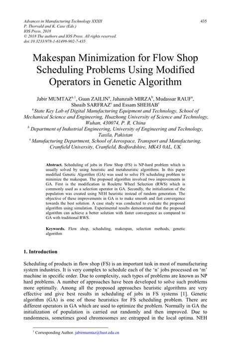 pdf makespan minimization for flow shop scheduling problems using modified operators in
