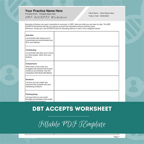 DBT ACCEPTS Worksheet Editable Fillable PDF Template For Counselors