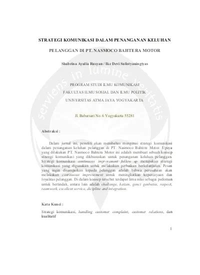 STRATEGI KOMUNIKASI DALAM PENANGANAN KELUHAN PELANGGAN DI PT NASMOCO