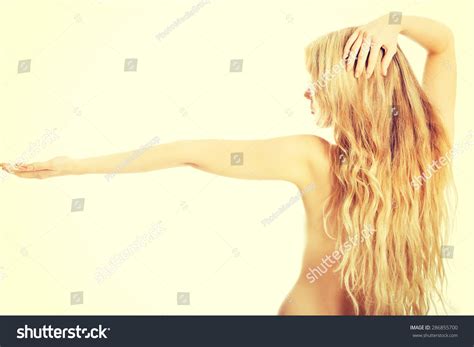 Back View Naked Woman Hodling Copyspace Stock Photo 286855700