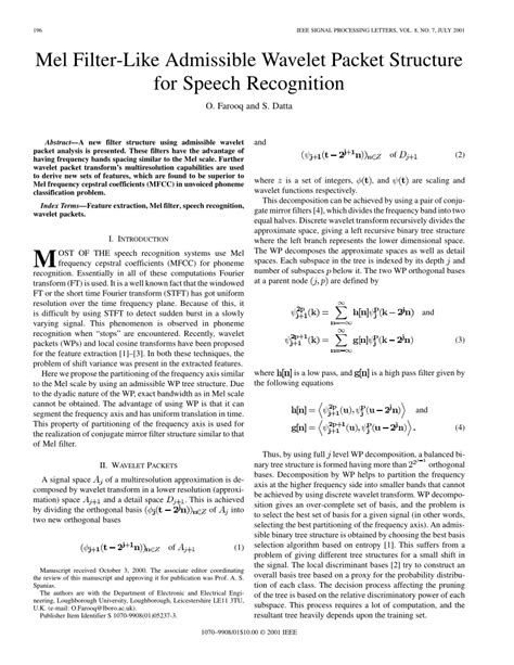 pdf mel filter like admissible wavelet packet structure for speech recognition
