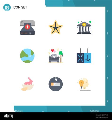 Grupo de 9 colores planos signos y símbolos para elementos sociales