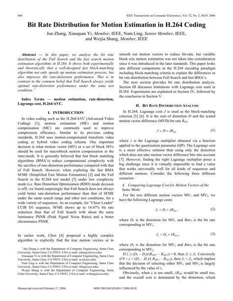 pdf bit rate distribution for motion estimation in h 264 coding