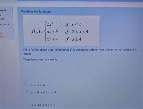 solved consider the function f x ⎩⎨⎧2x2ax bx2 4 if x≤2 if