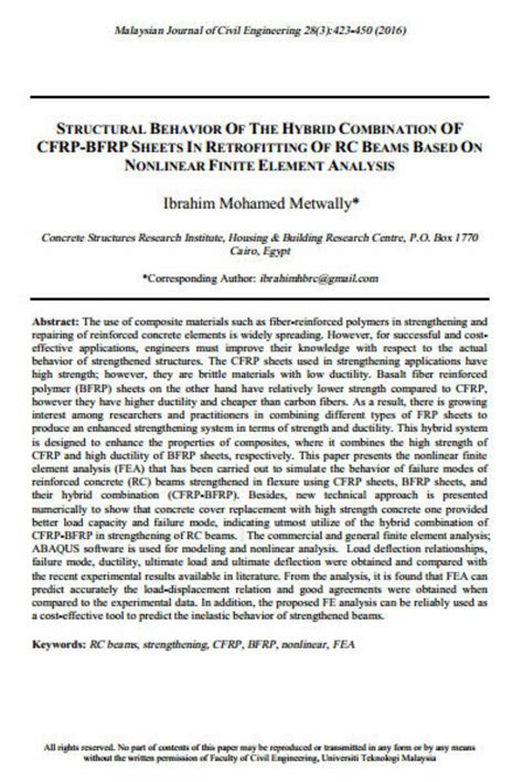 pdf structural behavior of the hybrid combination of cfrp bfrp sheets in retrofitting of rc