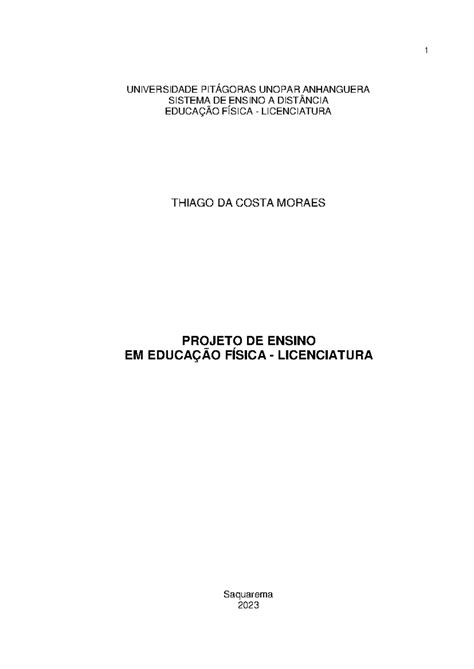 Projeto DE Ensino Unopar UNIVERSIDADE PITÁGORAS UNOPAR ANHANGUERA
