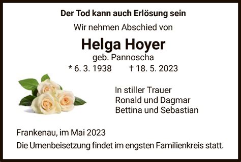 Traueranzeigen Von Helga Hoyer Trauer HNA De