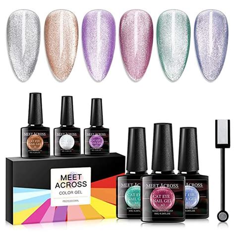 MEET ACROSS Ice Cat Eye Gel Nail Polish Set Soak Off UV LED Light