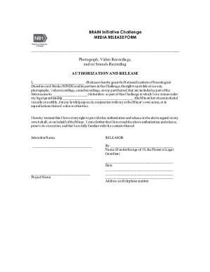 Fillable Online BRAIN Initiative Challenge Media Release Form BRAIN