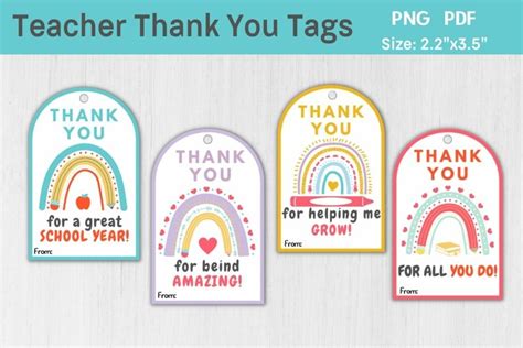 Printable Teacher Thank You Tags Teacher Appreciation Gift