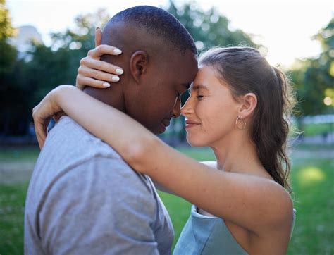 Premium Photo Love Forehead And Interracial Couple Outdoor And Quality Time For Bonding
