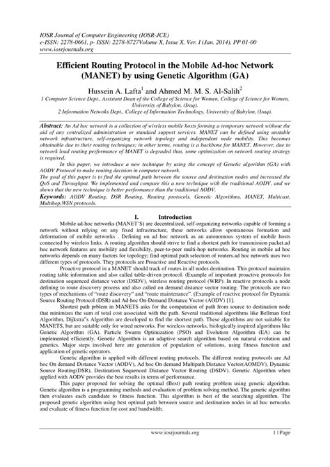 pdf efficient routing protocol in the mobile ad hoc network manet by using genetic algorithm