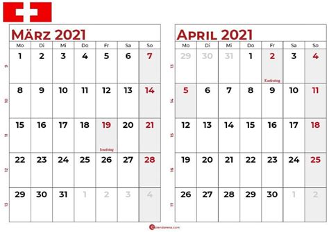 Kalender März April 2021 Als Kostenlose Vorlagen